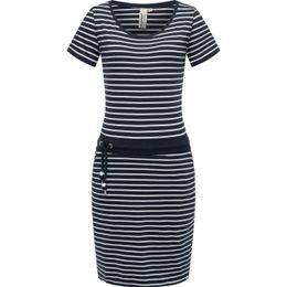 Sommerkleid Ragwear "Baomi", Damen, Gr. XS (34), Normalgrößen, blau (navy), 100% Baumwolle, tailliert ca. Mitte Oberschenkel, Rundhals, Ärmel ohne Ärmelschlitz, Kleider, gestreiftes Damen Minikleid mit Taillenkordel und Taschen