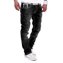 Bequeme Jeans behype "Stitch", Herren, Gr. 32, L&auml;nge 34, schwarz, 98% Baumwolle, 2% Elasthan, Jeans, mit dicken Kontrastn&auml;hten