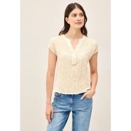Kurzarmbluse Cecil, Damen, Gr. M (40), beige (light beige), Web, 99% Baumwolle, 1% Elasthan, unifarben, normal normal, Rundhals, abgesteppt, Blusen, aus Baumwolle mit Stretchanteil