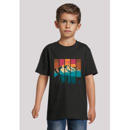 T-Shirt F4NT4STIC "Berg Sonnenuntergang Retro", Mädchen, Gr. 122/128, schwarz, Obermaterial: 100% Baumwolle, regular fit, Rundhals, ohne Bündchen, Shirts, Premium Qualität