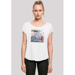T-Shirt F4NT4STIC "Long Cut T-Shirt 'Genesis Foxtrot Album Cover'", Damen, Gr. L, wei&szlig;, Obermaterial: 100% Baumwolle, regular fit, Rundhals, ohne B&uuml;ndchen, Shirts T-Shirt, Damen,Premium Merch,Lang,Longshirt,Bandshirt
