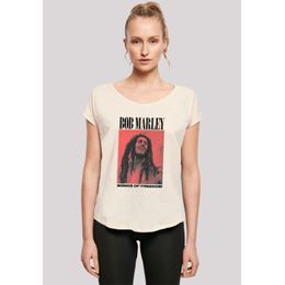 T-Shirt F4NT4STIC "Bob Marley Songs Of Freedom Reggae Music", Damen, Gr. L, weiß (sandweiß), Obermaterial: 100% Baumwolle, regular fit, Rundhals, ohne Bündchen, Shirts, Premium Qualität, Musik, By Rock Off