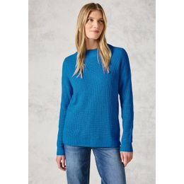 Strickpullover Cecil, Damen, Gr. XL (44), blau (dynamic aqua melange), Web, 37% Baumwolle, 34% Polyacryl, 26% Polyester, 3% Elasthan, meliert, normal normal, hoch geschlossener Ausschnitt, Bündchen, Pullover, mit Materialmix