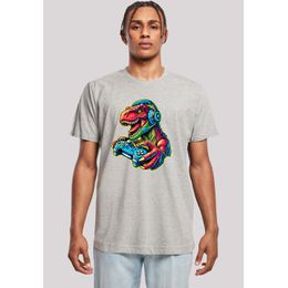 T-Shirt F4NT4STIC "Dinosaurier Gamer", Herren, Gr. L, grau (erdgrau), Obermaterial: 100% Baumwolle, regular fit, Rundhals, ohne Bündchen, Shirts, Premium Qualität