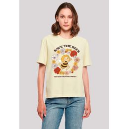 T-Shirt F4NT4STIC "Die Biene Maja Save The Bees", Damen, Gr. L, gelb (softgelb), Obermaterial: 100% Baumwolle, oversize, Rundhals, ohne B&uuml;ndchen, Shirts T-Shirt, Premium Qualit&auml;t, Nostalgie, Kinderserie