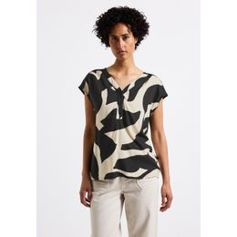 Kurzarmbluse Street One, Damen, Gr. 40, grau (whale tail grau), Stoff, 100% Viskose, bedruckt, normal normal, V-Ausschnitt, abgesteppt, Blusen, aus softer Viskose