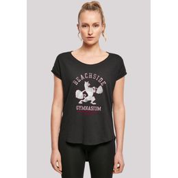 T-Shirt F4NT4STIC "Scooby Doo Beachside Gym Lifting Bodybuilding", Damen, Gr. S, schwarz, Obermaterial: 100% Baumwolle, regular fit, Rundhals, ohne B&uuml;ndchen, Shirts T-Shirt, Damen,Premium Merch,Lang,Longshirt,Bedruckt
