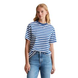 Marc O'Polo T-Shirt MARC O'POLO DENIM "aus Organic Cotton", Damen, Gr. L, blau (medium blau), Obermaterial: 100% Baumwolle, gestreift, Basic, relaxed fit, Rundhals, normaler Saum, Shirts