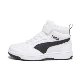 Sneaker Puma "Rebound V6 Mid Sneakers Kinder", Kinder, Gr. 28, schwarz-wei&szlig; (wei&szlig; schwarz), Obermaterial: Synthetik, Textil; Futter: Textil; Innensohle: Textil; Laufsohle: Gummi, Schuhe Sneaker