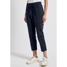R&ouml;hrenhose Street One, Damen, Gr. 42, L&auml;nge 28, blau (tiefblau), Web, 97% Baumwolle, 3% Elasthan, unifarben, loose fit kn&ouml;chelfrei, Hosen, mit Elastikbund