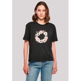 T-Shirt F4NT4STIC "Rosa Blumenkranz", Damen, Gr. L, schwarz, Obermaterial: 100% Baumwolle, oversize, Rundhals, ohne B&uuml;ndchen, Shirts T-Shirt, Premium Qualit&auml;t