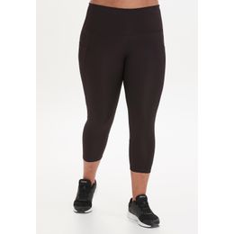 Trainingstights Q BY ENDURANCE "Reimia 7/8", Damen, Gr. 46, EURO-Größen, bunt (dunkelbraun, flieder), 77% Polyester, 23% Elasthan, unifarben, Hosen, mit atmungsaktivem Recycling-Polyester