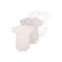 Wickelbody Liliput "Regenbogen", Jungen, Gr. 44, EURO-Größen, grau (weiß, grau), 100% Baumwolle, bedruckt, V-Ausschnitt, Bodys, mit praktischer Druckknopfleiste im 3er-Pack