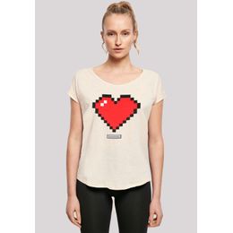 T-Shirt F4NT4STIC "Pixel Herz Good Vibes Happy People", Damen, Gr. L, beige (sandwei&szlig;), Obermaterial: 100% Baumwolle, regular fit, Rundhals, ohne B&uuml;ndchen, Shirts T-Shirt, Print