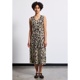 Midikleid Street One, Damen, Gr. 42, EURO-Gr&ouml;&szlig;en, beige (coastal beige), Stoff, 100% Viskose, bedruckt, normal wadenlang, V-Ausschnitt, abgesteppt, Kleider Midikleid, mit Print