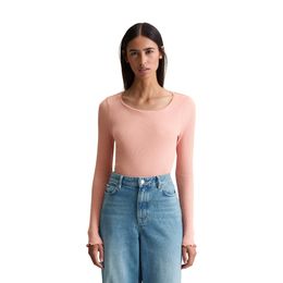 Marc O'Polo Langarmshirt MARC O'POLO DENIM "aus Organic-Cotton-Stretch", Damen, Gr. L, rose powder, Obermaterial: 100% Baumwolle, unifarben, Basic, slim fit, Rundhals, R&uuml;schen, Shirts Langarmshirt