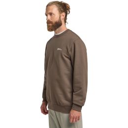 Langarmshirt Jack Wolfskin "ESSENTIAL CREWNECK M", Herren, Gr. L (52), braun (cold, coffee), Oberstoff: 100% BAUMWOLLE ; Kontrastmaterial 1: 95% BAUMWOLLE, 5% ELASTHAN; Kontrastmaterial 2: 100% BAUMWOLLE, Shirts