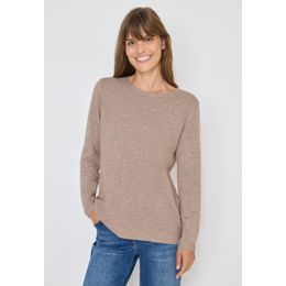Strickpullover Cecil, Damen, Gr. L (42), heather taupe melange, Web, 60% Baumwolle, 40% Polyester, unifarben, comfort fit normal, Rundhals, normaler Saum, Pullover, mit Rundhalsausschnitt
