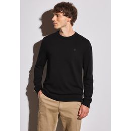Rundhalspullover Street One MEN, Damen, Gr. XXL46, schwarz, Web, 100% Baumwolle, unifarben, normal normal, Rundhals, Rippb&uuml;ndchen, Pullover Rundhalspullover, aus reiner Baumwolle