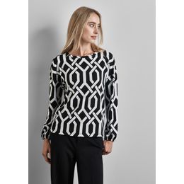 Langarmshirt Street One, Damen, Gr. 34, schwarz, Stoff, 63% Polyester, 34% Viskose, 3% Elasthan, Jacquardmuster, normal normal, Rundhals, B&uuml;ndchen, Shirts Langarmshirt, mit grafischem Muster