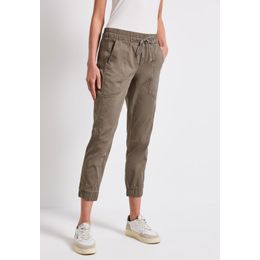 Stoffhose Street One, Damen, Gr. 46, L&auml;nge 28, braun (stone braun), Web, 97% Baumwolle, 3% Elasthan, unifarben, loose fit normal, Hosen Stoffhose, Elastikbund mit Tunnelzug