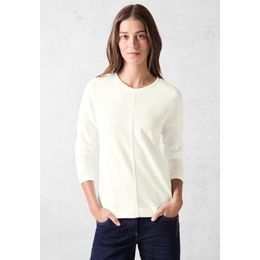Langarmshirt Cecil, Damen, Gr. L (42), weiß (vanilleweiß), Stoff, 80% Viskose, 17% Polyester, 3% Elasthan, gestreift, normal normal, Rundhals, abgesteppt, Shirts, mit Streifen-Struktur