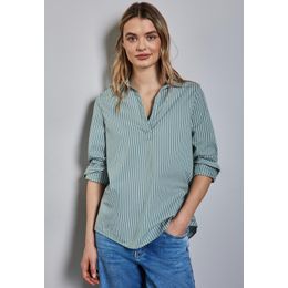 Langarmbluse Street One, Damen, Gr. 36, gr&uuml;n (seafoam gr&uuml;n), Web, 79% Baumwolle, 19% Nylon, 2% Elasthan, gestreift, klassisch normal, V-Ausschnitt, B&uuml;ndchen, Blusen, aus Baumwolle mit Stretchanteil