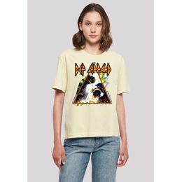 T-Shirt F4NT4STIC "Def Leppard Hysteria", Damen, Gr. L, gelb (softgelb), Obermaterial: 100% Baumwolle, oversize, Rundhals, ohne B&uuml;ndchen, Shirts T-Shirt, Premium Qualit&auml;t