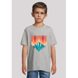 T-Shirt F4NT4STIC "Berg Sonnenuntergang Geometrisch", Mädchen, Gr. 122/128, grau (erdgrau), Obermaterial: 100% Baumwolle, regular fit, Rundhals, ohne Bündchen, Shirts, Premium Qualität