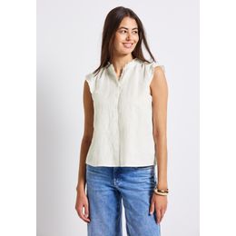 Blusentop Street One, Damen, Gr. 46, wei&szlig; (sanftes wei&szlig;), Web, 60% Leinen, 40% Baumwolle, unifarben, normal normal, Rundhals, R&uuml;schen, Blusen Blusentop, mit Knopfleiste