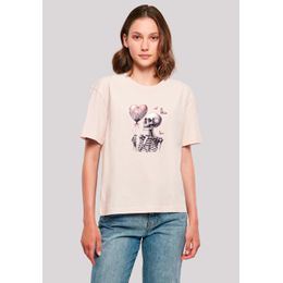 T-Shirt F4NT4STIC "Skelett h&auml;lt Herzballon", Damen, Gr. L, pink, Obermaterial: 100% Baumwolle, oversize, Rundhals, ohne B&uuml;ndchen, Shirts T-Shirt, Premium Qualit&auml;t