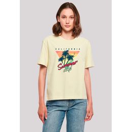 T-Shirt F4NT4STIC "California Palmen Retro", Damen, Gr. L, gelb (softgelb), Obermaterial: 100% Baumwolle, oversize, Rundhals, ohne B&uuml;ndchen, Shirts T-Shirt, Premium Qualit&auml;t