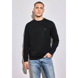 Sweatshirt Street One MEN, Herren, Gr. M40, schwarz, Sweatware, 70% Baumwolle, 30% Polyester, unifarben, normal, Rundhals, Rippbündchen, Sweatshirts, im soften Baumwoll-Mix