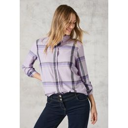 Langarmbluse Cecil, Damen, Gr. XXL (46), lila (wild lila melange), Web, 50% Viskose, 50% Baumwolle, kariert, gerade normal, V-Ausschnitt, B&uuml;ndchen, Blusen, mit Knopfleiste