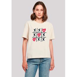T-Shirt F4NT4STIC "Valentinstag Herz Tic Tac Toe", Damen, Gr. L, wei&szlig; (sandwei&szlig;), Obermaterial: 100% Baumwolle, oversize, Rundhals, ohne B&uuml;ndchen, Shirts T-Shirt, Premium Qualit&auml;t