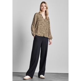 Langarmbluse Street One, Damen, Gr. 34, beige (honey sand), Stoff, 100% Viskose, bedruckt, gerade normal, V-Ausschnitt, B&uuml;ndchen, Blusen, mit grafischem Muster