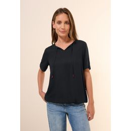 Kurzarmbluse Cecil, Damen, Gr. XXL (46), schwarz, Stoff, 100% Viskose, unifarben, klassisch normal, Rundhals, B&uuml;ndchen, Blusen, mit Elastiksaum