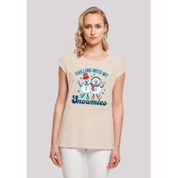 T-Shirt F4NT4STIC "Chilling with My Snowmies", Damen, Gr. 4XL, wei&szlig; (sandwei&szlig;), Obermaterial: 100% Baumwolle, regular fit, Rundhals, ohne B&uuml;ndchen, Shirts T-Shirt, Premium Qualit&auml;t