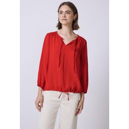 Shirtbluse STREET ONE STUDIO, Damen, Gr. 34, rot (mandarin rot), Stoff, 84% Modal, 16% Polyester, unifarben, normal normal, Rundhals, abgesteppt, Blusen, mit Tunnelzug am Saum