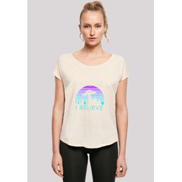 T-Shirt F4NT4STIC "I BELIEVE UFO Alien Raumschiff Retro", Damen, Gr. L, wei&szlig; (sandwei&szlig;), Obermaterial: 100% Baumwolle, regular fit, Rundhals, ohne B&uuml;ndchen, Shirts T-Shirt, Premium Qualit&auml;t