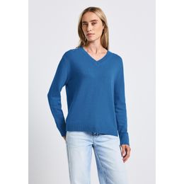 Strickpullover Street One, Damen, Gr. 36, polaris blau, Grobstrick, 60% Baumwolle, 40% Polyacryl, unifarben, normal normal, V-Ausschnitt, B&uuml;ndchen, Pullover Strickpullover, im soften Baumwoll-Mix