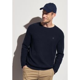Rundhalspullover Street One MEN, Damen, Gr. XXL46, blau (night blau), Web, 100% Baumwolle, unifarben, normal normal, Rundhals, Rippb&uuml;ndchen, Pullover Rundhalspullover, aus reiner Baumwolle