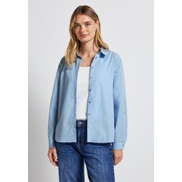 Hemdbluse Street One, Damen, Gr. 34, original blau, Web, 100% Baumwolle, unifarben, normal normal, V-Ausschnitt, B&uuml;ndchen, Blusen Hemdbluse, aus reiner Baumwolle