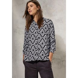 Langarmbluse Cecil, Damen, Gr. M (40), grau (deep charcoal grau), Stoff, 100% Viskose, bedruckt, gerade normal, V-Ausschnitt, B&uuml;ndchen, Blusen, mit Knopfleiste