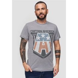 T-Shirt Recovered "Marvel Captain America Badge", Herren, Gr. S, grau, 100% Baumwolle, bedruckt, normal, Rundhals, Shirts T-Shirt, mit angesagtem Captain America Logo-Print