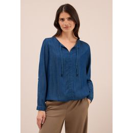 Langarmbluse Cecil, Damen, Gr. L (42), blau (mid blau wash), Stoff, 100% Lyocell, unifarben, normal normal, Rundhals, Bündchen, Blusen, mit Elastiksaum