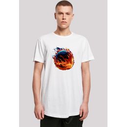 T-Shirt F4NT4STIC "Basketball On Fire Sport LONG", Herren, Gr. M, weiß, Obermaterial: 100% Baumwolle, regular fit, Rundhals, ohne Bündchen, Shirts, Print