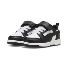 Sneaker Puma "Rebound V6 Low Sneakers Kinder", Kinder, Gr. 27, schwarz-weiß (weiß schwarz), Obermaterial: Synthetik; Futter: Textil; Innensohle: Textil; Laufsohle: Gummi, Schuhe