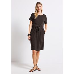 Jerseykleid Street One, Damen, Gr. 42, EURO-Größen, braun (deep roast braun), Jersey, 95% Viskose, 5% Elasthan, unifarben, normal knielang, Rundhals, abgesteppt, Kleider, mit Tunnelzug an der Taille