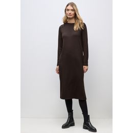 Midikleid Street One, Damen, Gr. 38, EURO-Größen, deep roast braun, Stoff, 63% Polyester, 34% Viskose, 3% Elasthan, unifarben, normal wadenlang, Rundhals, abgesteppt, Kleider, in Unifarbe